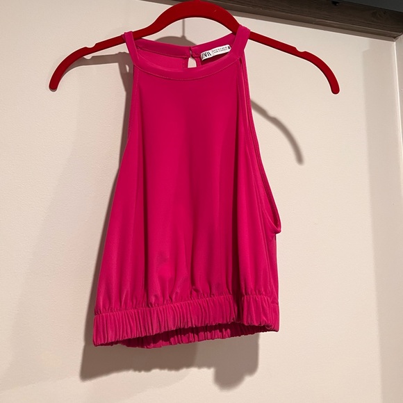 Zara | Tops | Zara Hot Pink Halter Crop Top | Poshmark